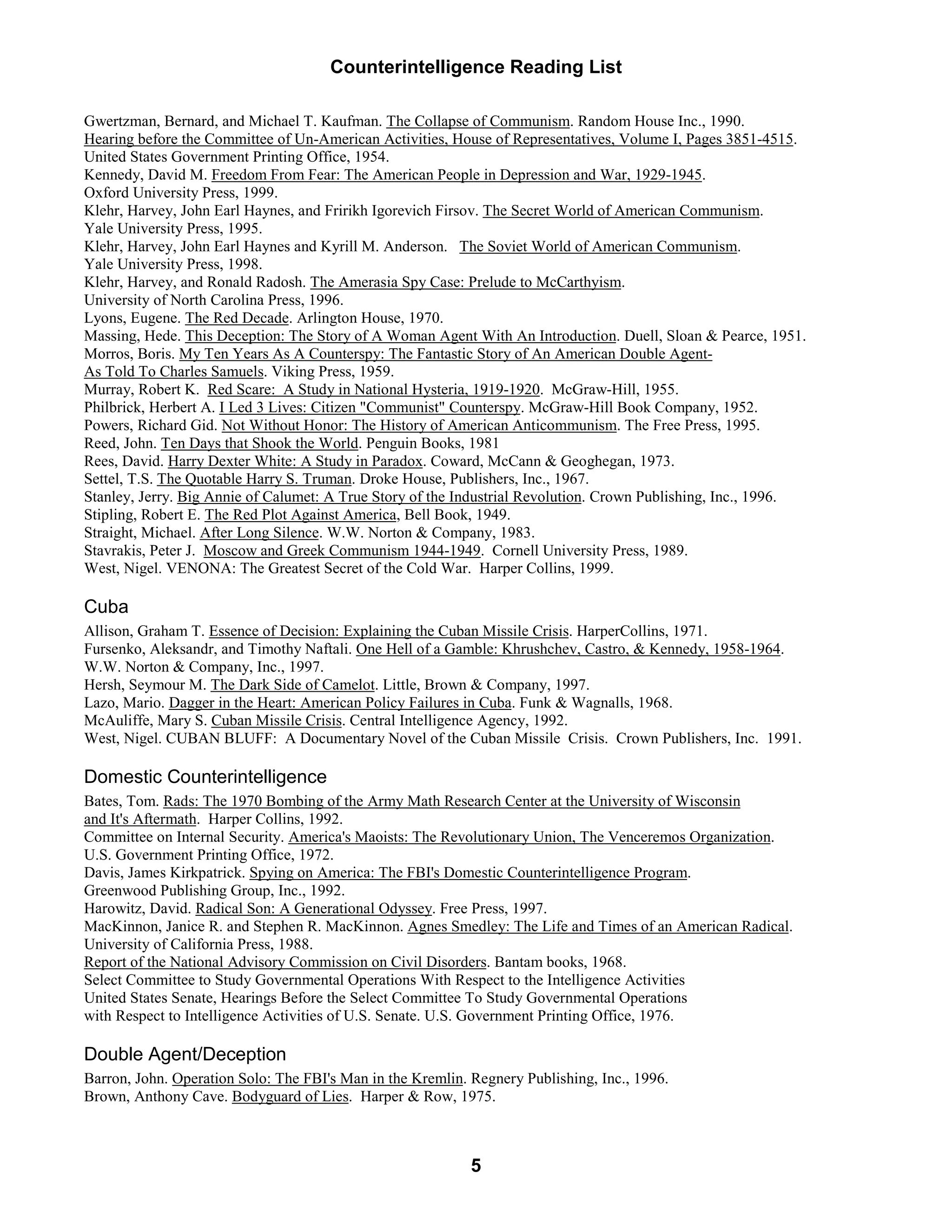 Counter intelligence reading list | PDF | Books and Literature