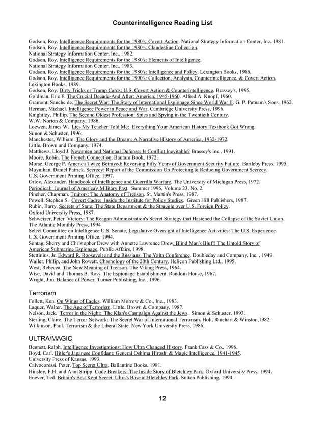 Counter intelligence reading list | PDF | Books and Literature