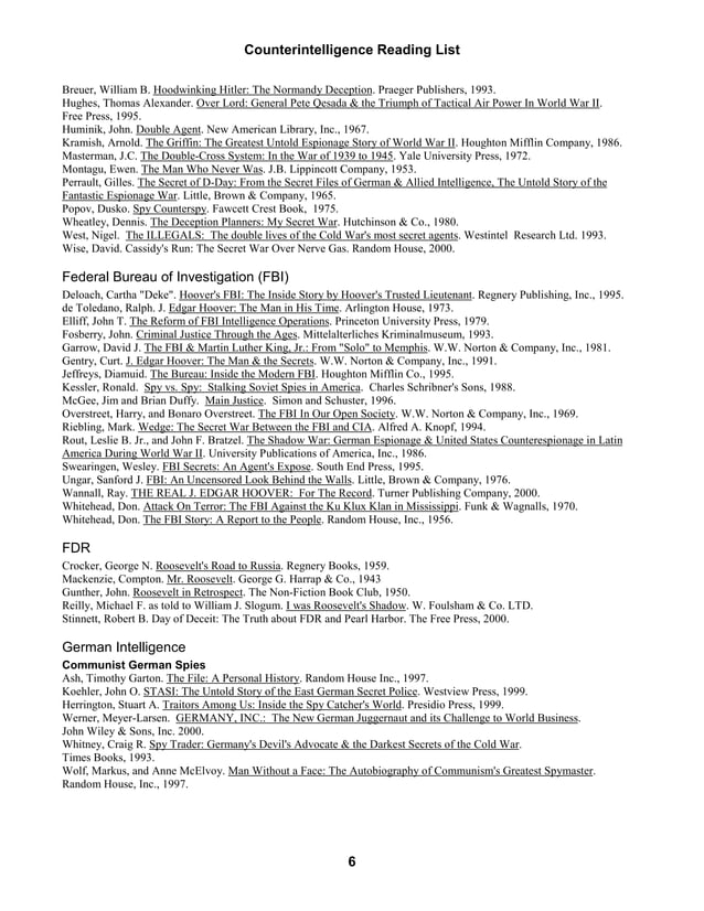 Counter intelligence reading list | PDF | Books and Literature