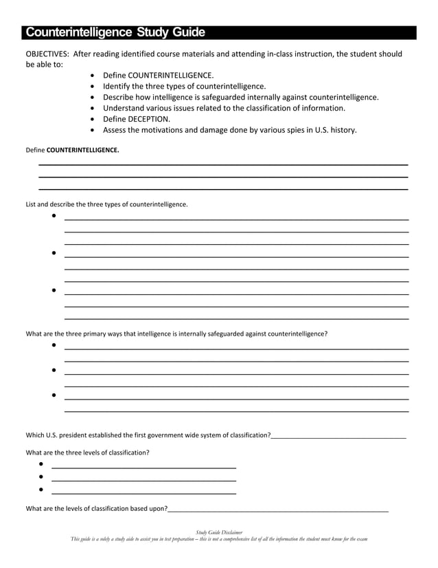 Counterintelligence studyguide | DOC