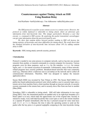 Countermeasure against Timing Attack on SSH Using Random Delay - Arief Karfianto, Yan Adikusuma ...