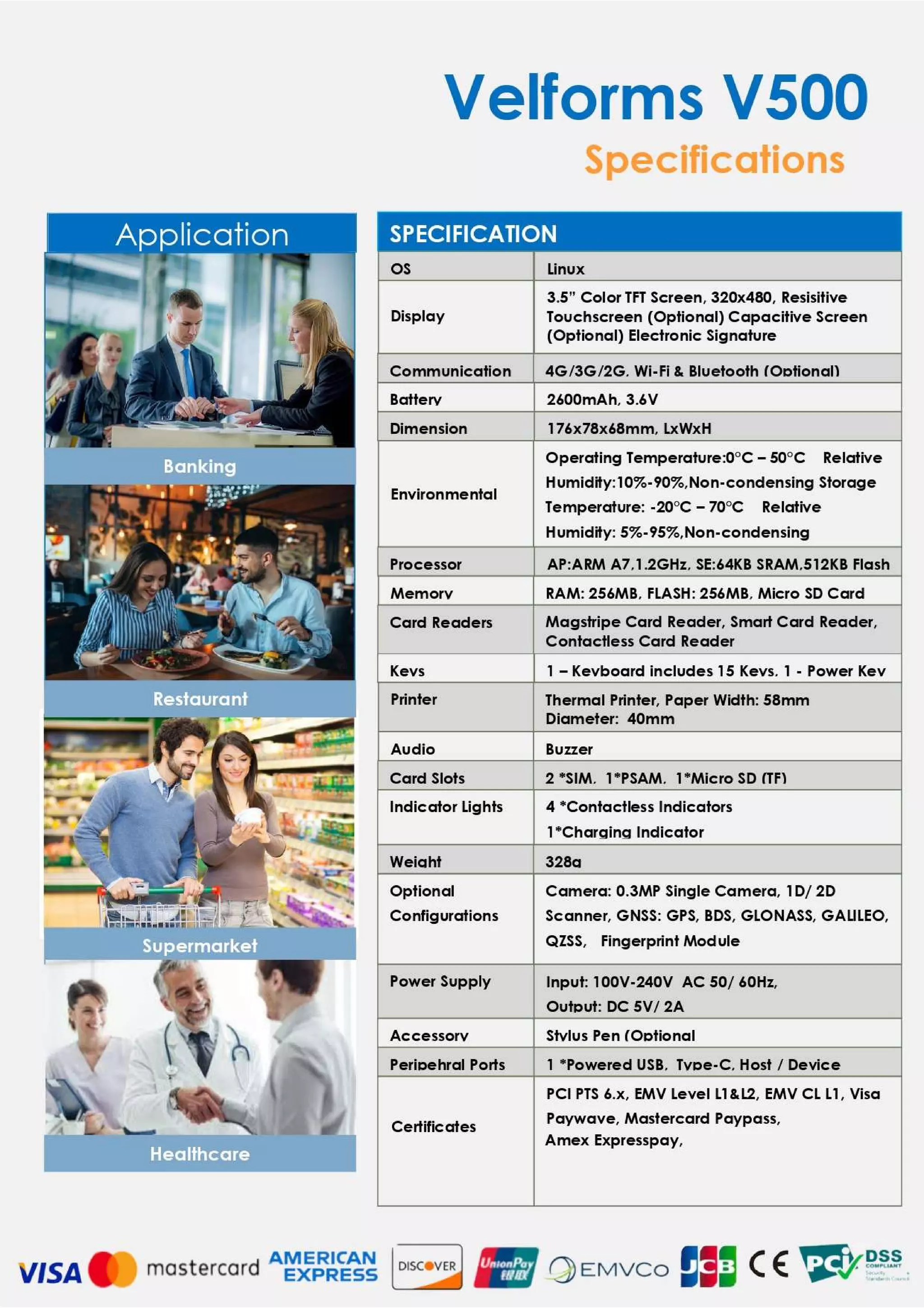 Counter POS Terminal V500 | Desktop Terminal V500 | Velforms | PDF
