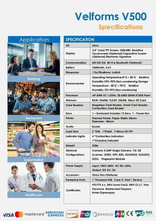Counter POS Terminal V500 | Desktop Terminal V500 | Velforms | PDF