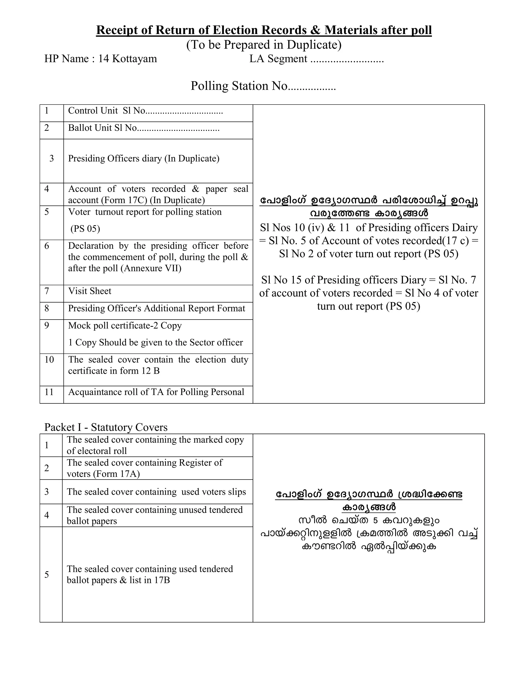 ELECTION -2014- Instruction to counter staff receiving polled materials ...