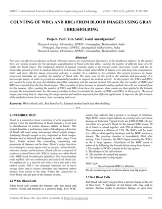 Counting of wb cs and rbcs from blood images using gray thresholding | PDF