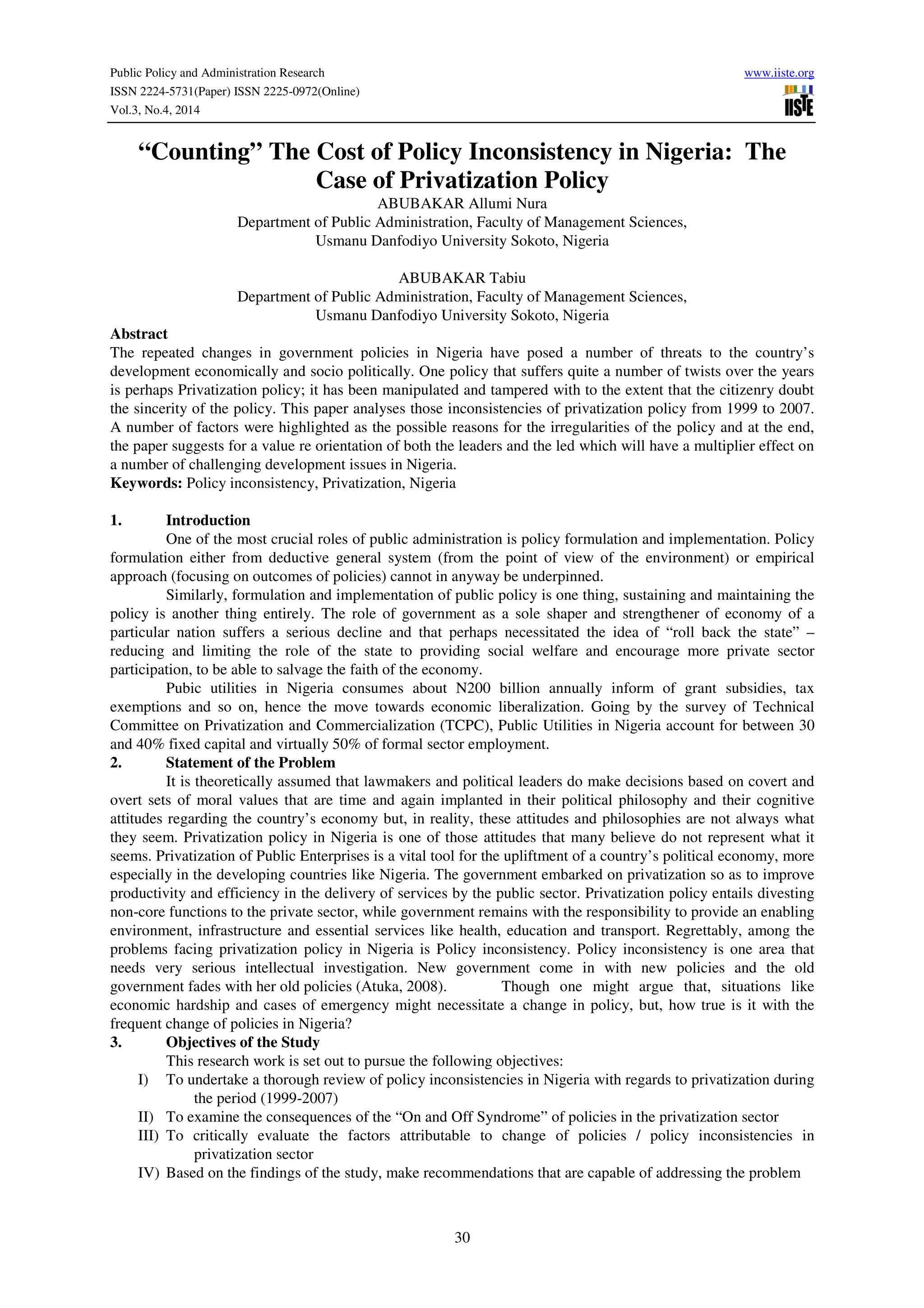 “Counting” the cost of policy inconsistency in nigeria | PDF