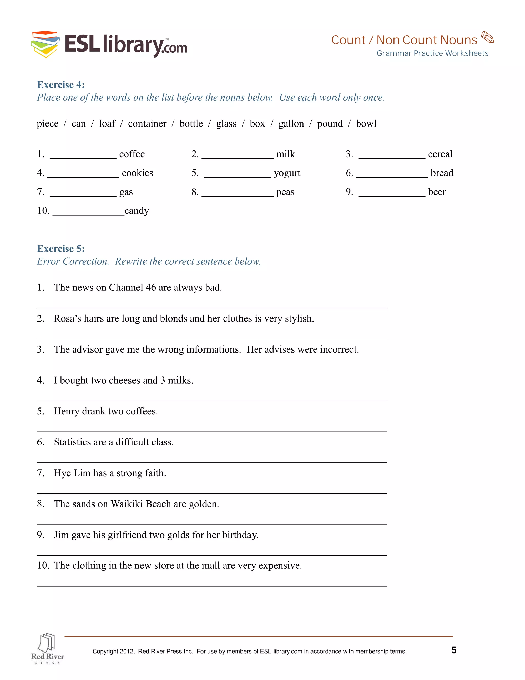 Count ,non count nouns (editable) | PDF