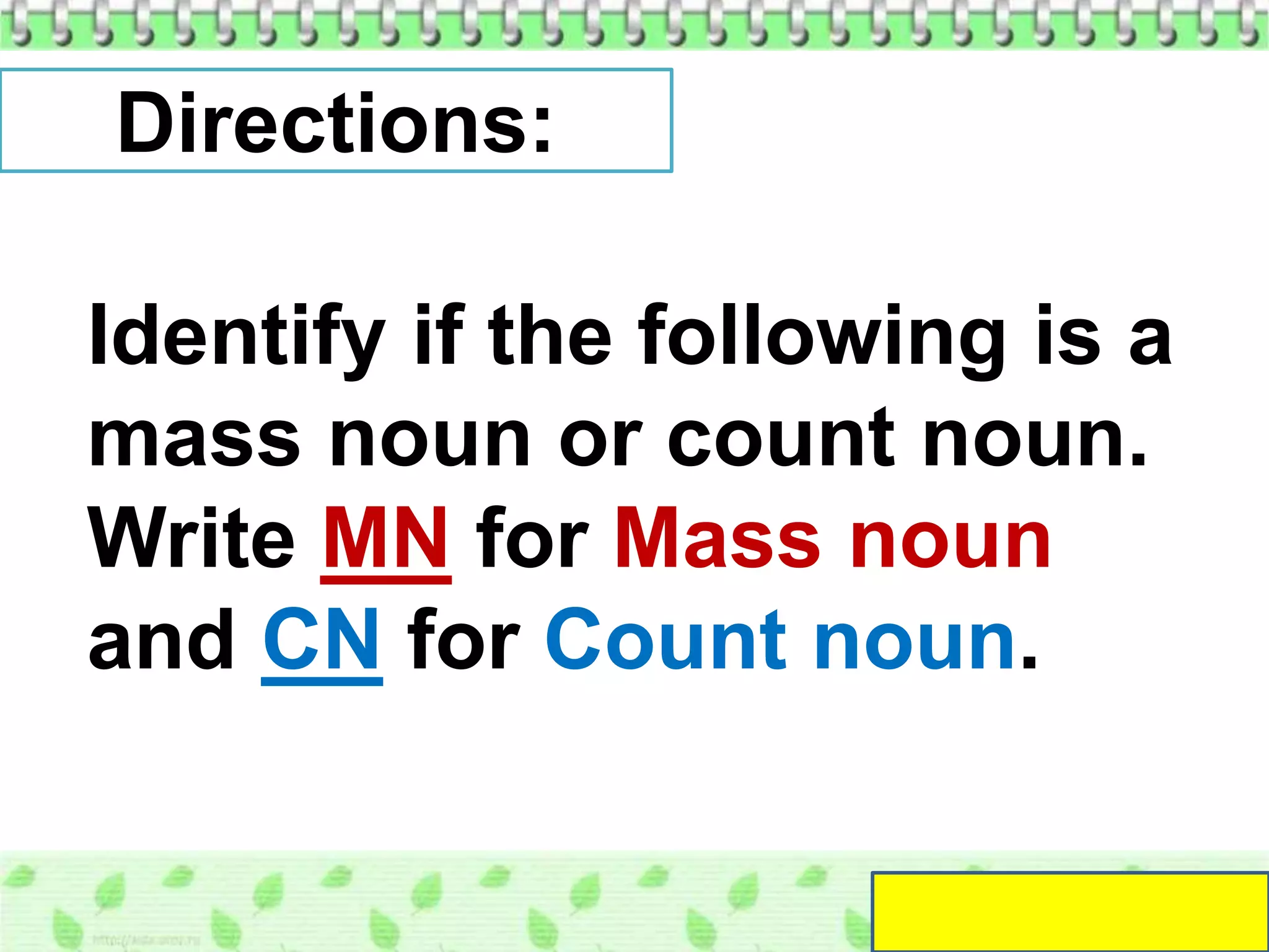 count noun and mass noun- | PPTX