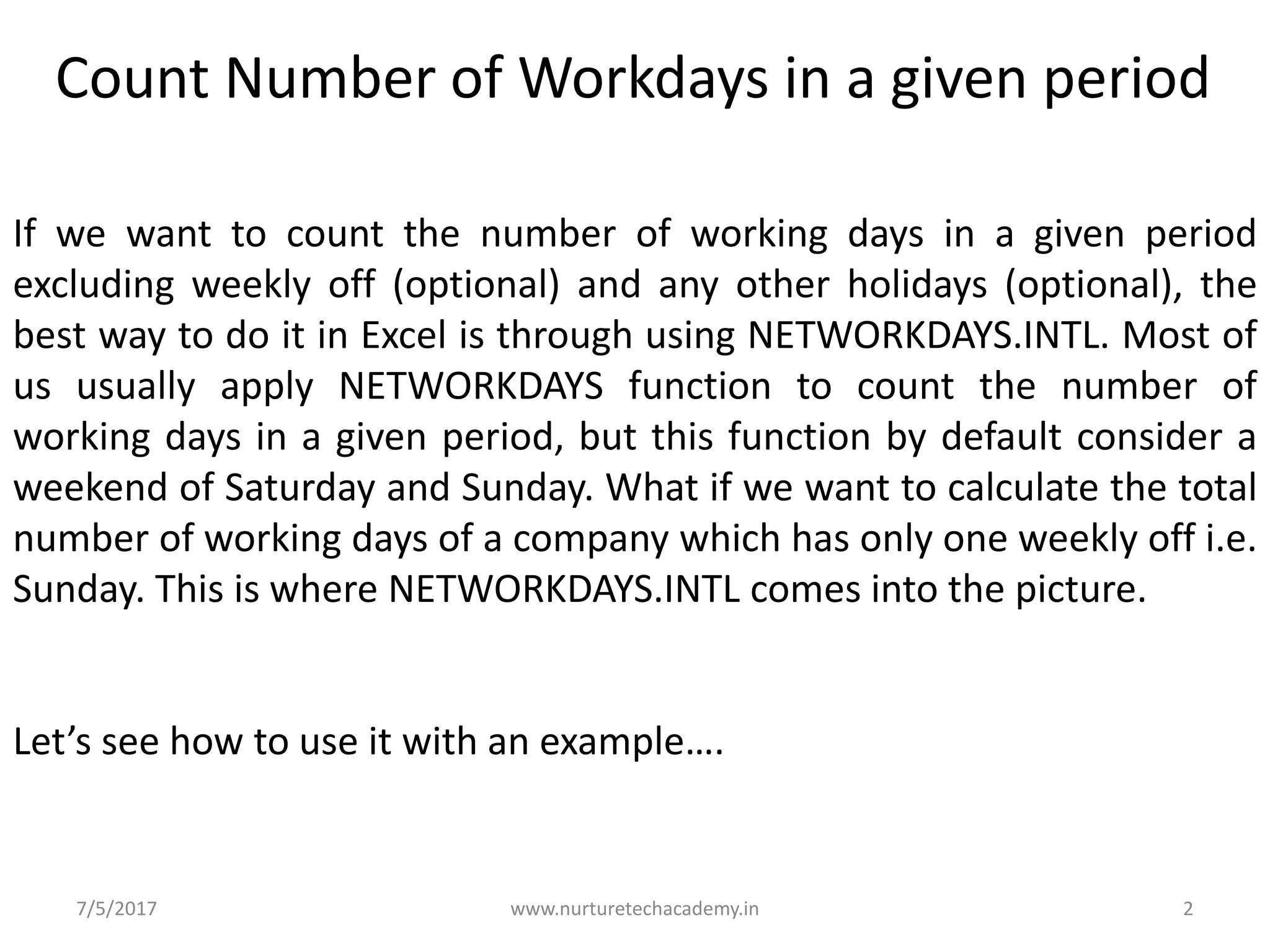 Count number of workdays in a given period nta | PDF