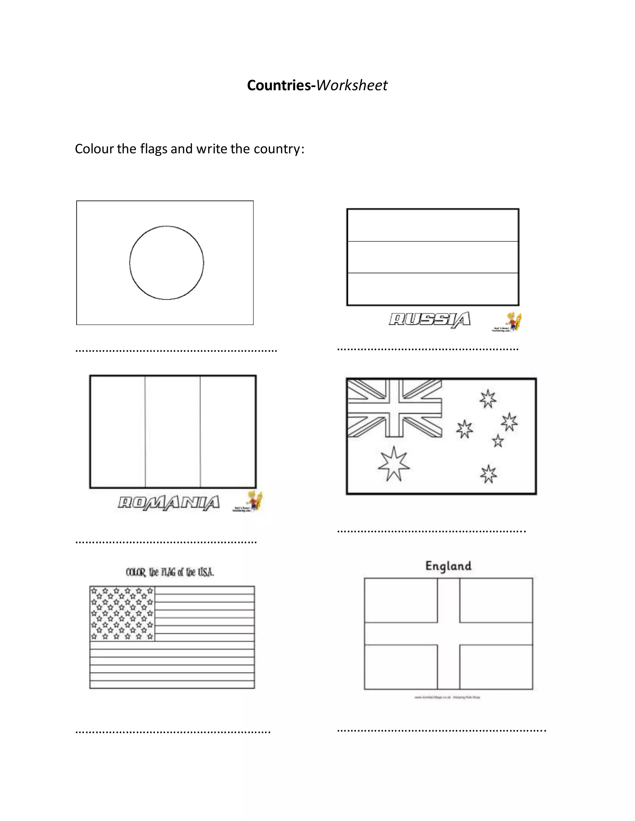 Countries worksheet | DOCX