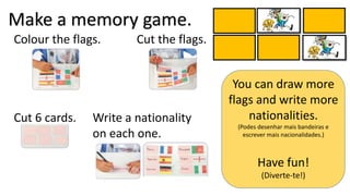 Countries and nationalities memory game and colouring | PPTX