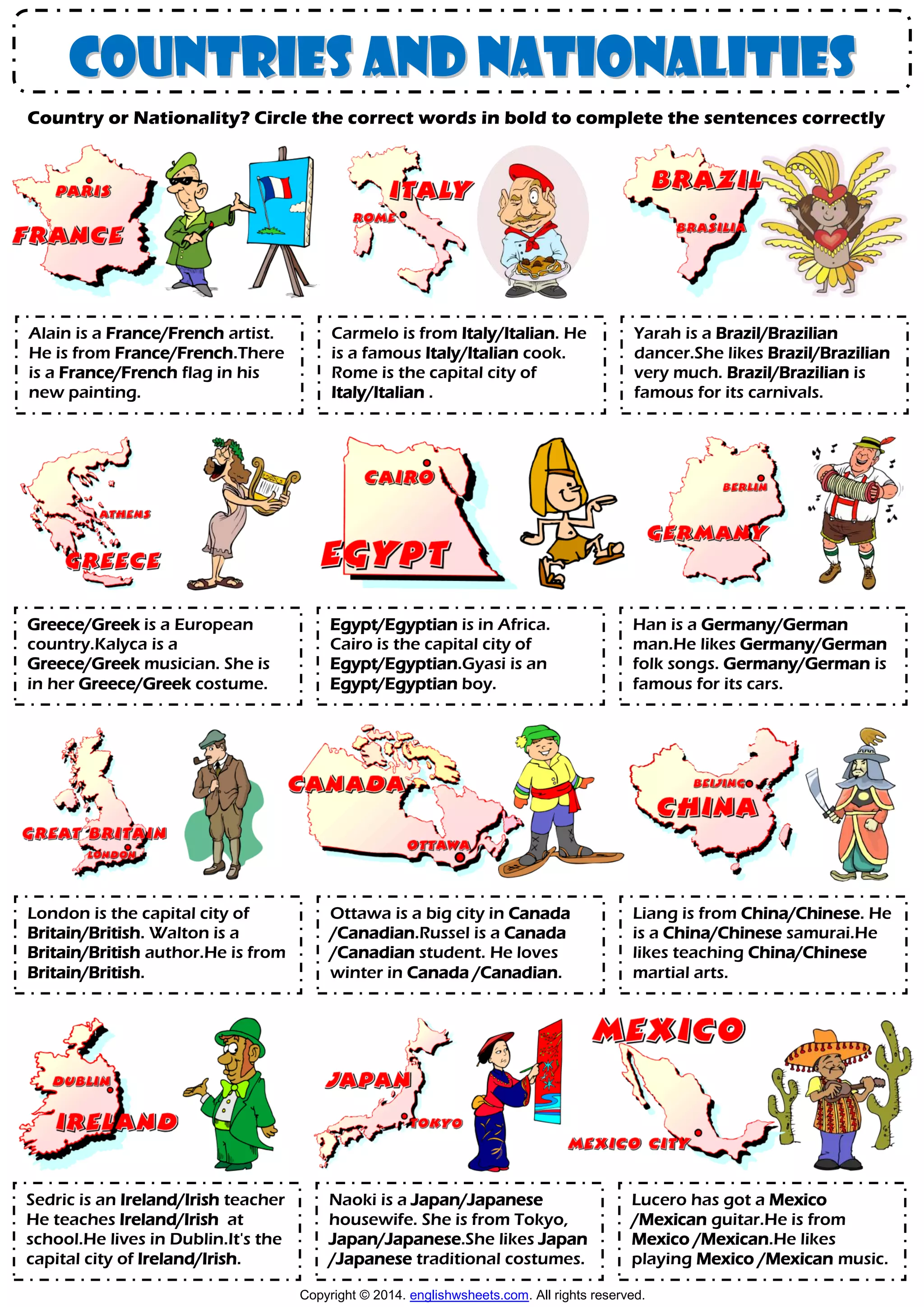 Countries and nationalities 1 vocabulary exercise worksheet | PDF