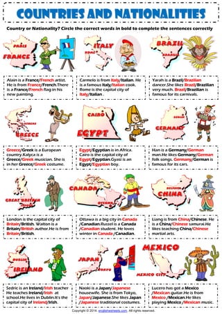 Countries and nationalities 1 vocabulary exercise worksheet | PDF