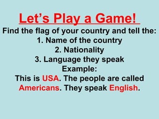 Countries and nationalities in the world lesson | PPT