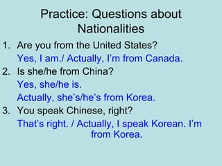 Countries and nationalities in the world lesson | PPT