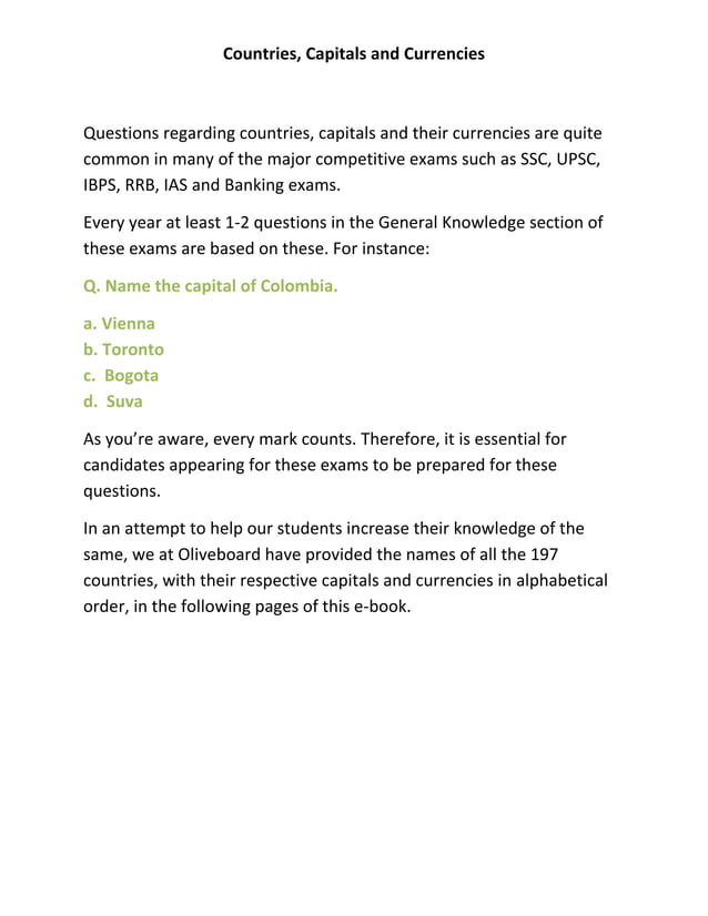 Countries Capitals Currencies Pdf