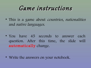 Countries, nationalities and languages | PPT