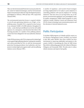 Country Synthesis Report on Urban Air Quality Management Sri Lanka | PDF