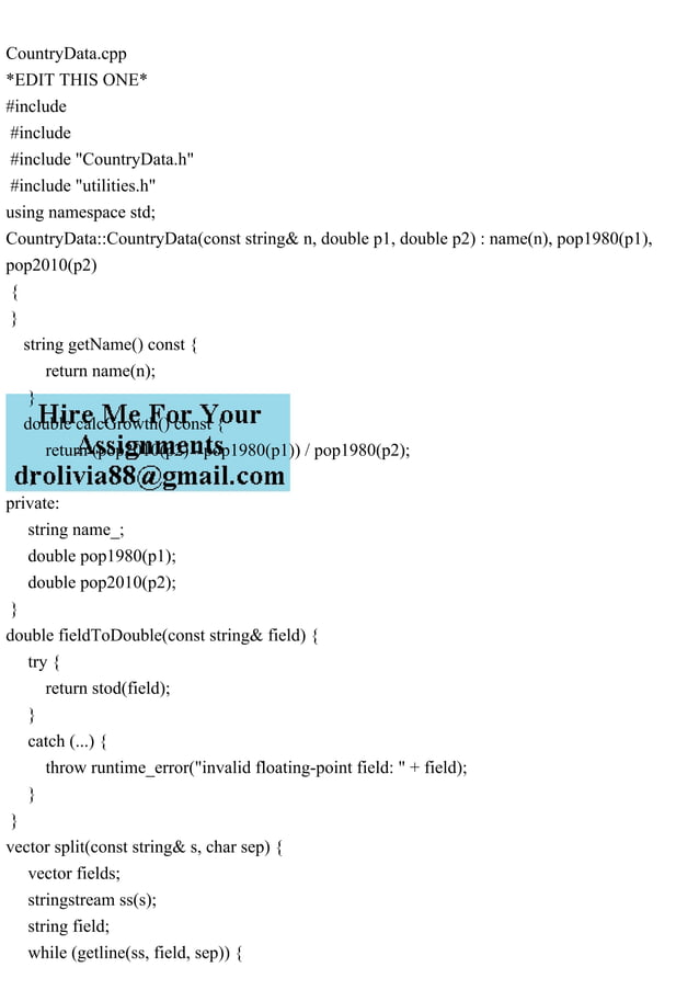 CountryData.cppEDIT THIS ONE#include fstream #include str.pdf | Programming Languages | Computing
