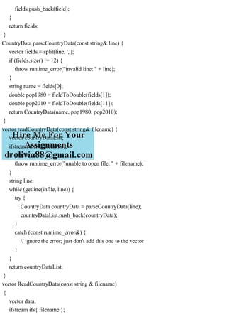 CountryData.cppEDIT THIS ONE#include fstream #include str.pdf | Programming Languages | Computing