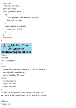CountryData.cppEDIT THIS ONE#include fstream #include str.pdf | Programming Languages | Computing