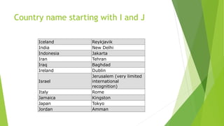 Country name and capitals | PPT