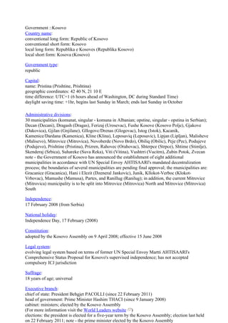 Country Profile Kosova | DOC | Civic affairs | Politics