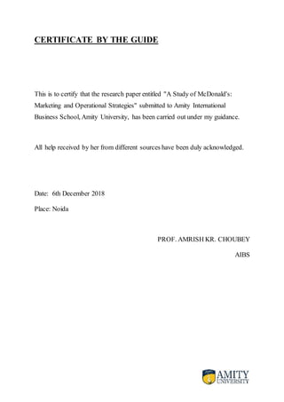 MARKETING AND OPERATIONAL STRATEGIES OF McDonald's. | DOCX | Business ...