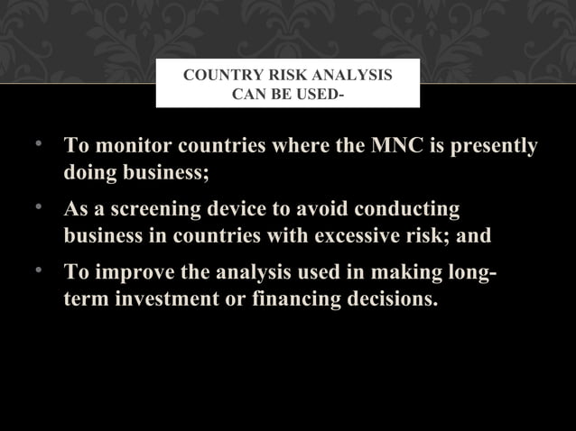 Country risk analysis | PPT | Economy | Business and Finance