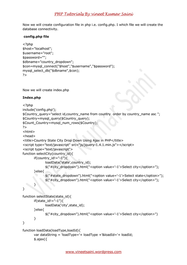 Country State City Dropdown In Php Pdf