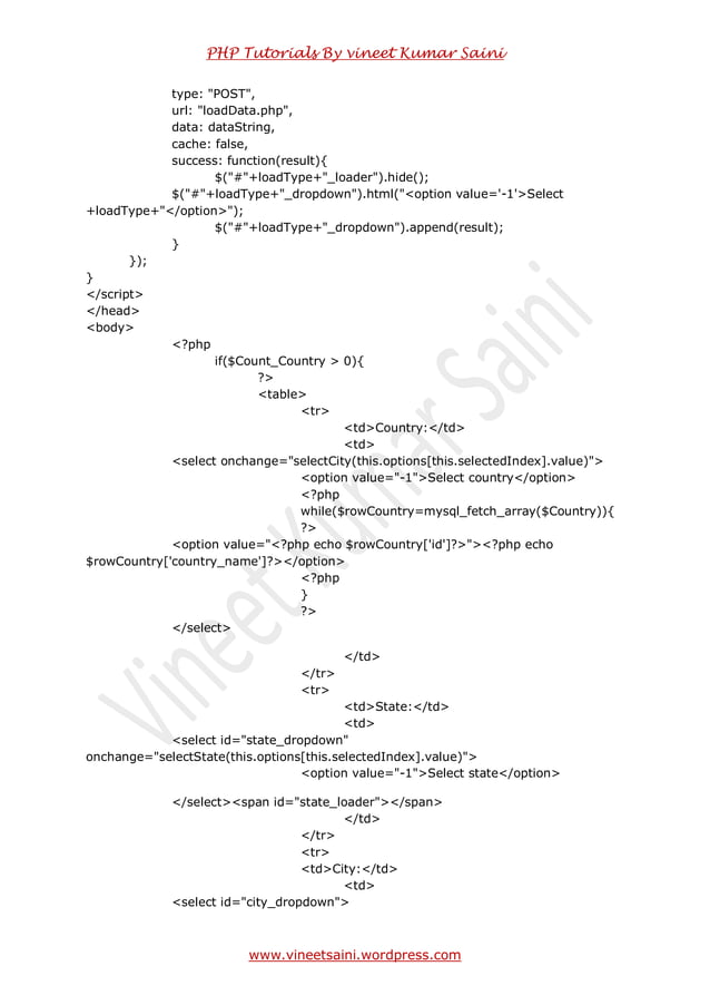 Country State City Dropdown In Php Pdf