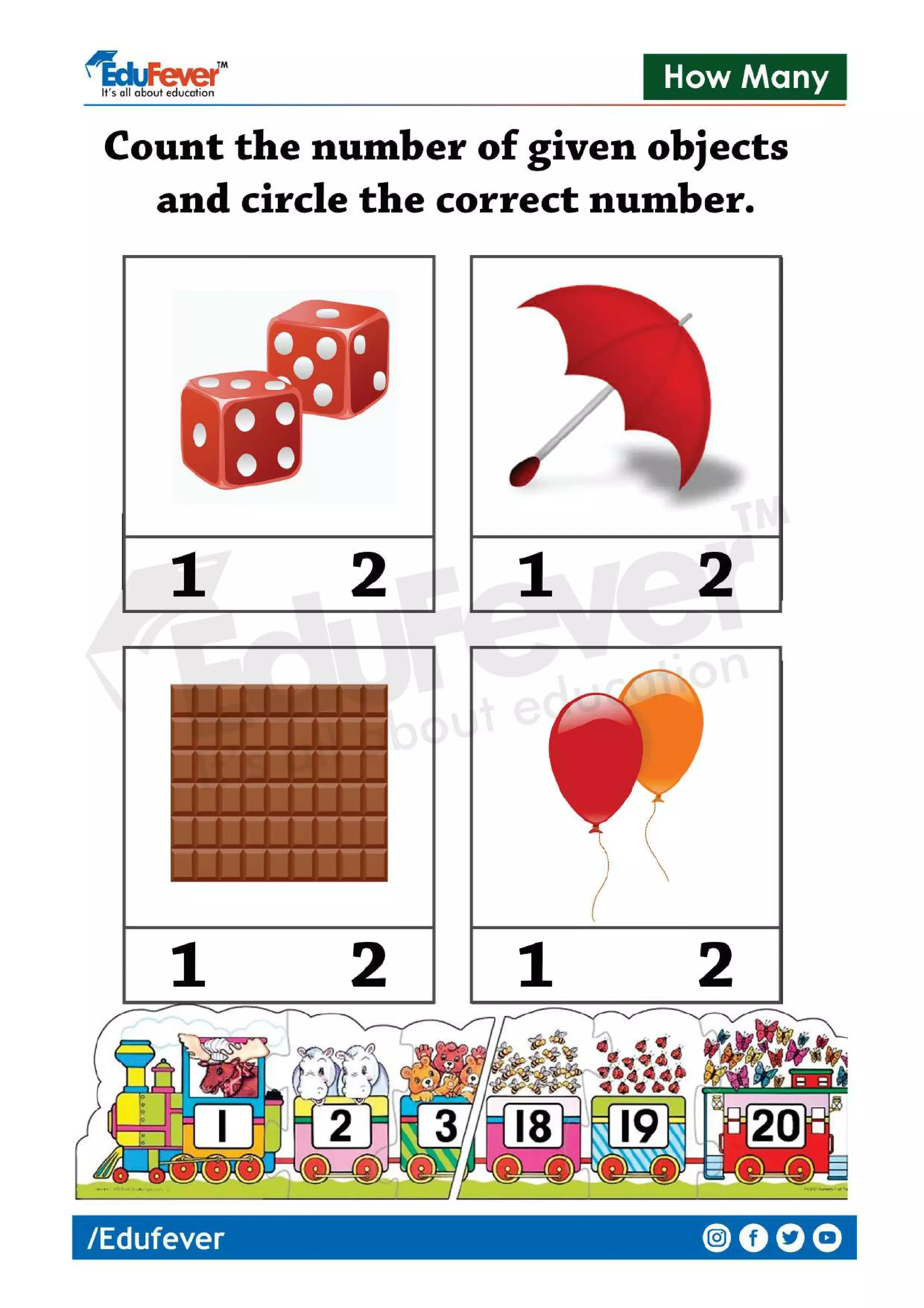 Count the Number of Objects - LKG Maths Worksheet | PDF