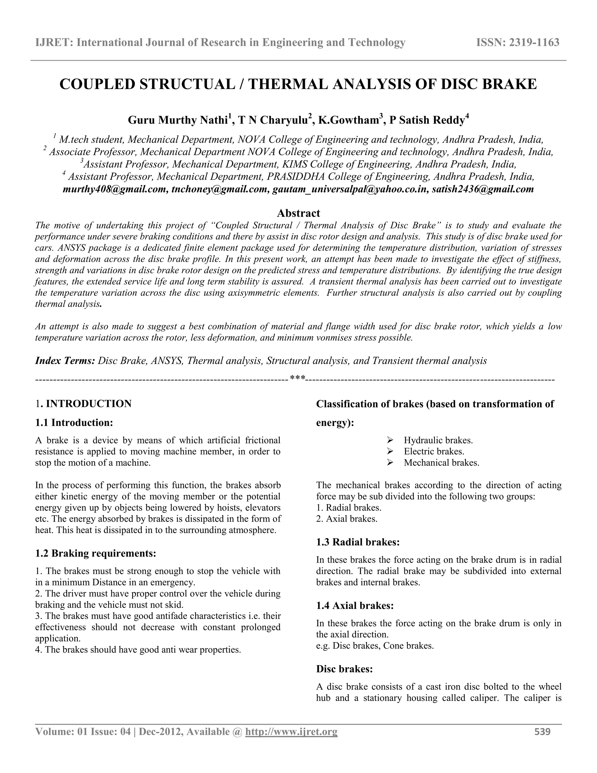 Coupled structual thermal analysis of disc brake | PDF