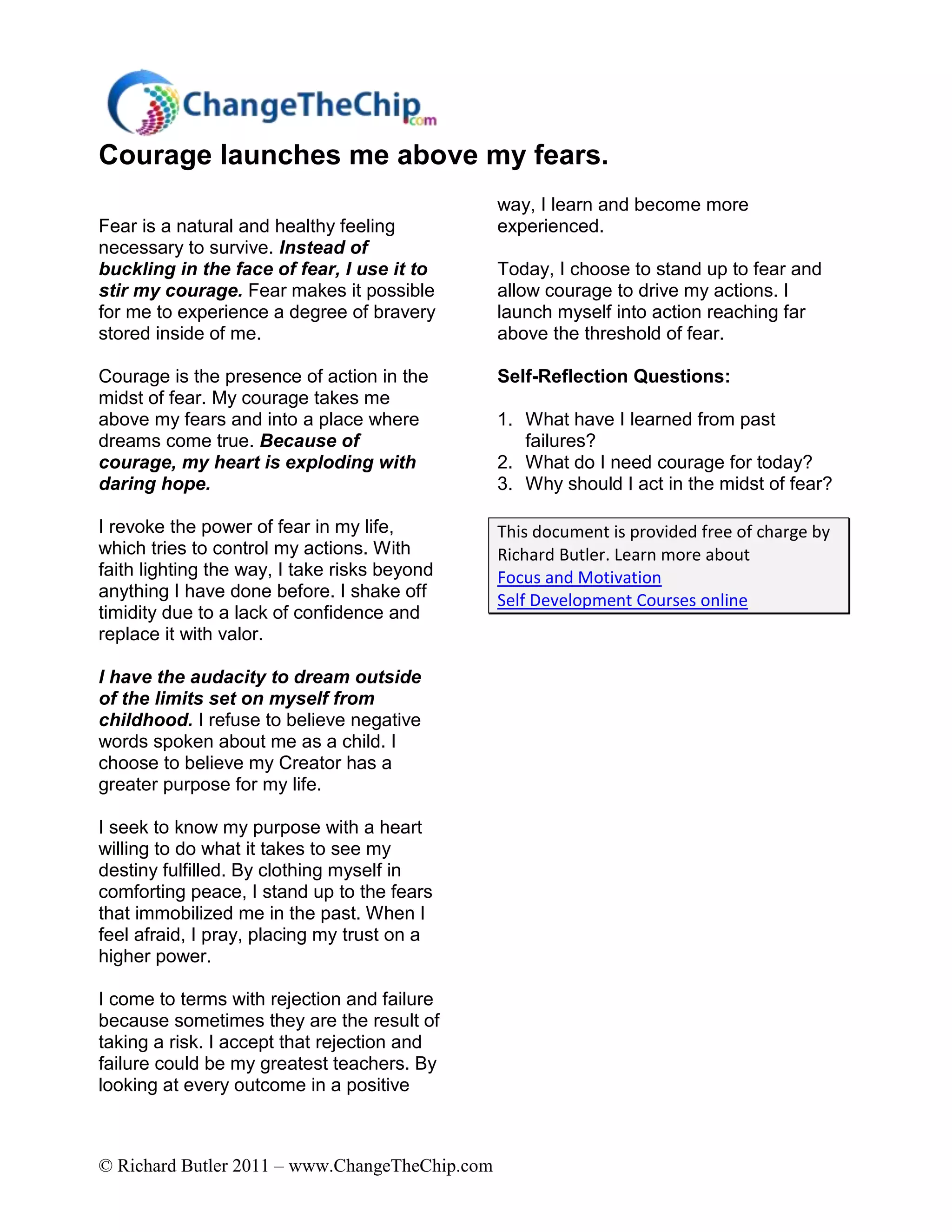 Courage launches me above my fears | PDF