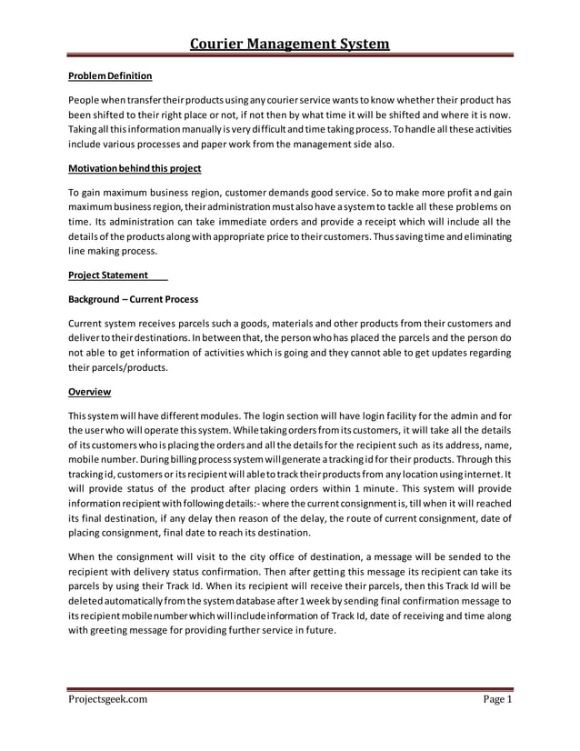 Courier management system abstract | PDF