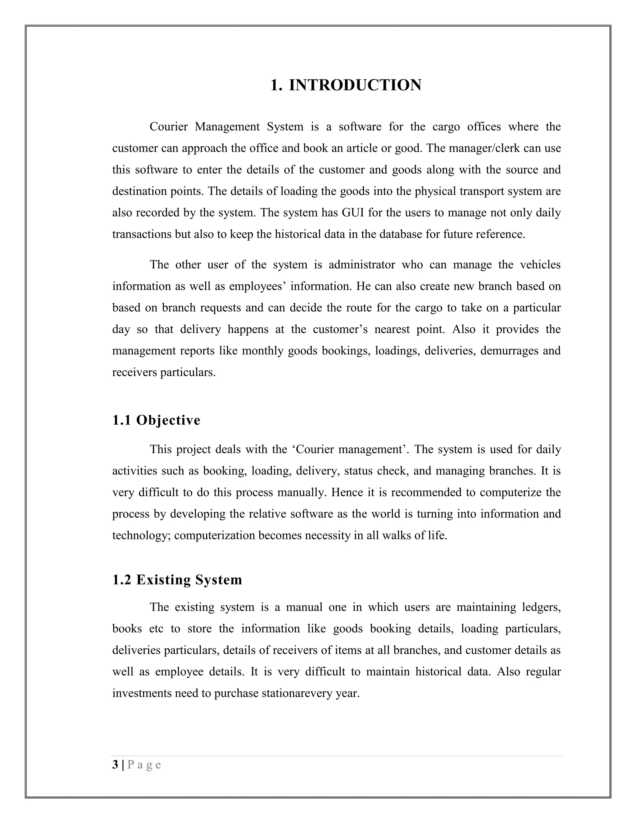 COURIER MANAGEMENT SYSTEM PROJECT REPORT. | PDF