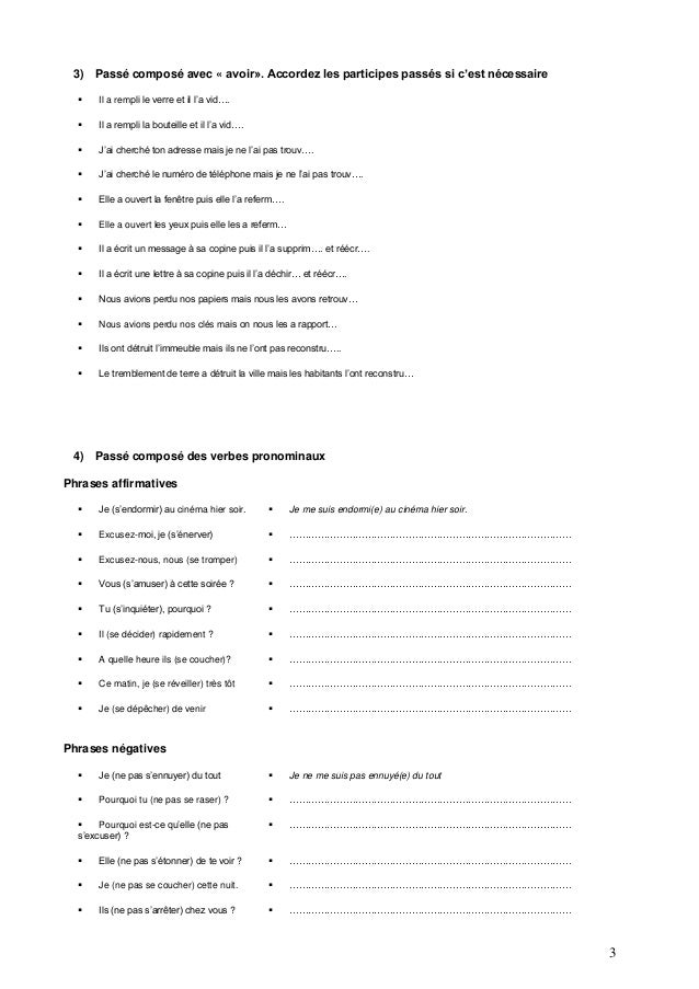 Cours 4 Exercices Temps du passé