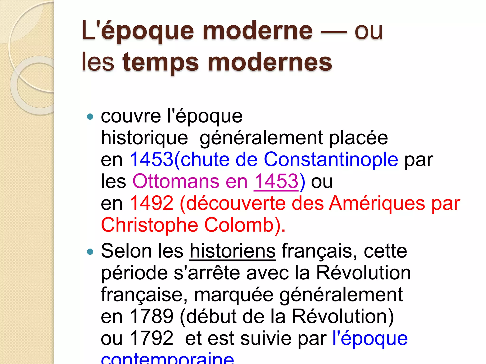 Cours 5 l'epoque moderne | PPTX