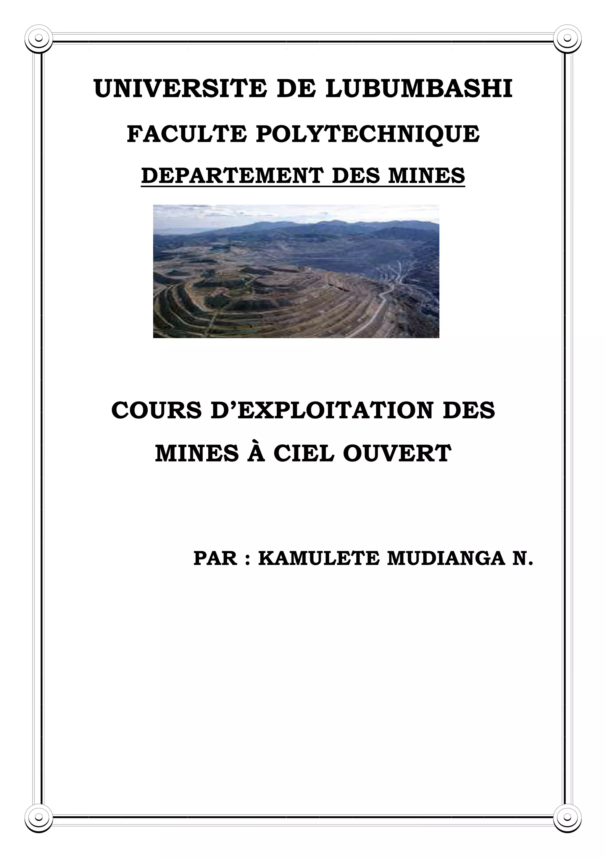 Cours d'exploitation des mines à ciel ouvert | PDF Cours d'exploitation des mines à ciel ouvert | PDF