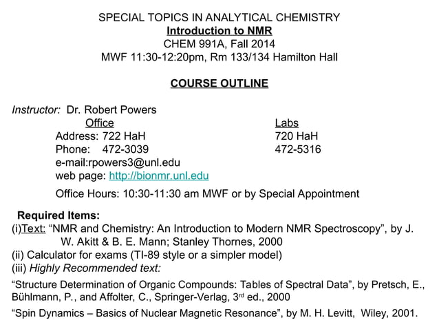 Nuclear Magnetic Resonance Spectroscopy (NMR) course-overview.ppt