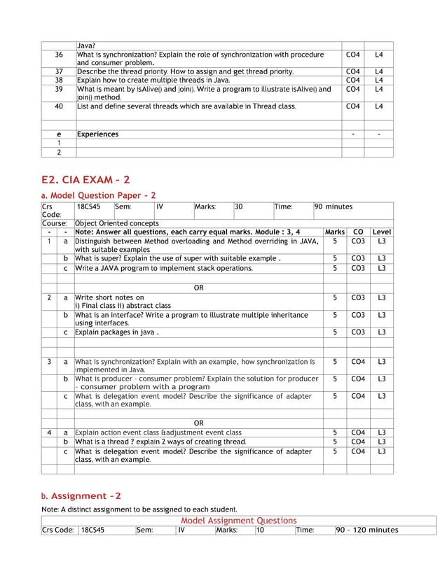 Course Plan Object Oriented Concept 18cs451pdf 