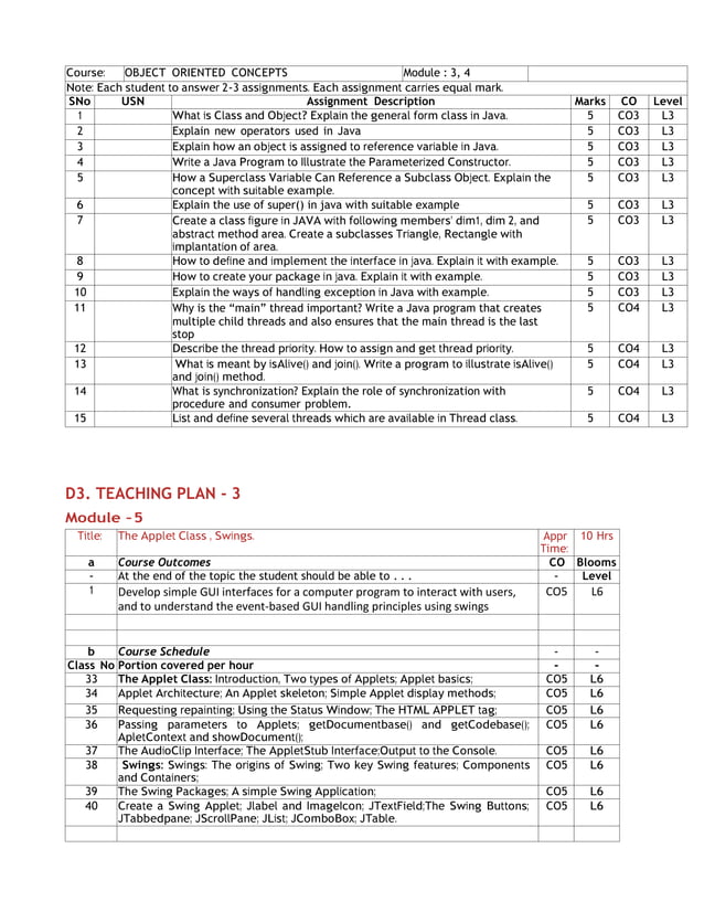 Course Plan Object Oriented Concept 18cs45 1 Pdf