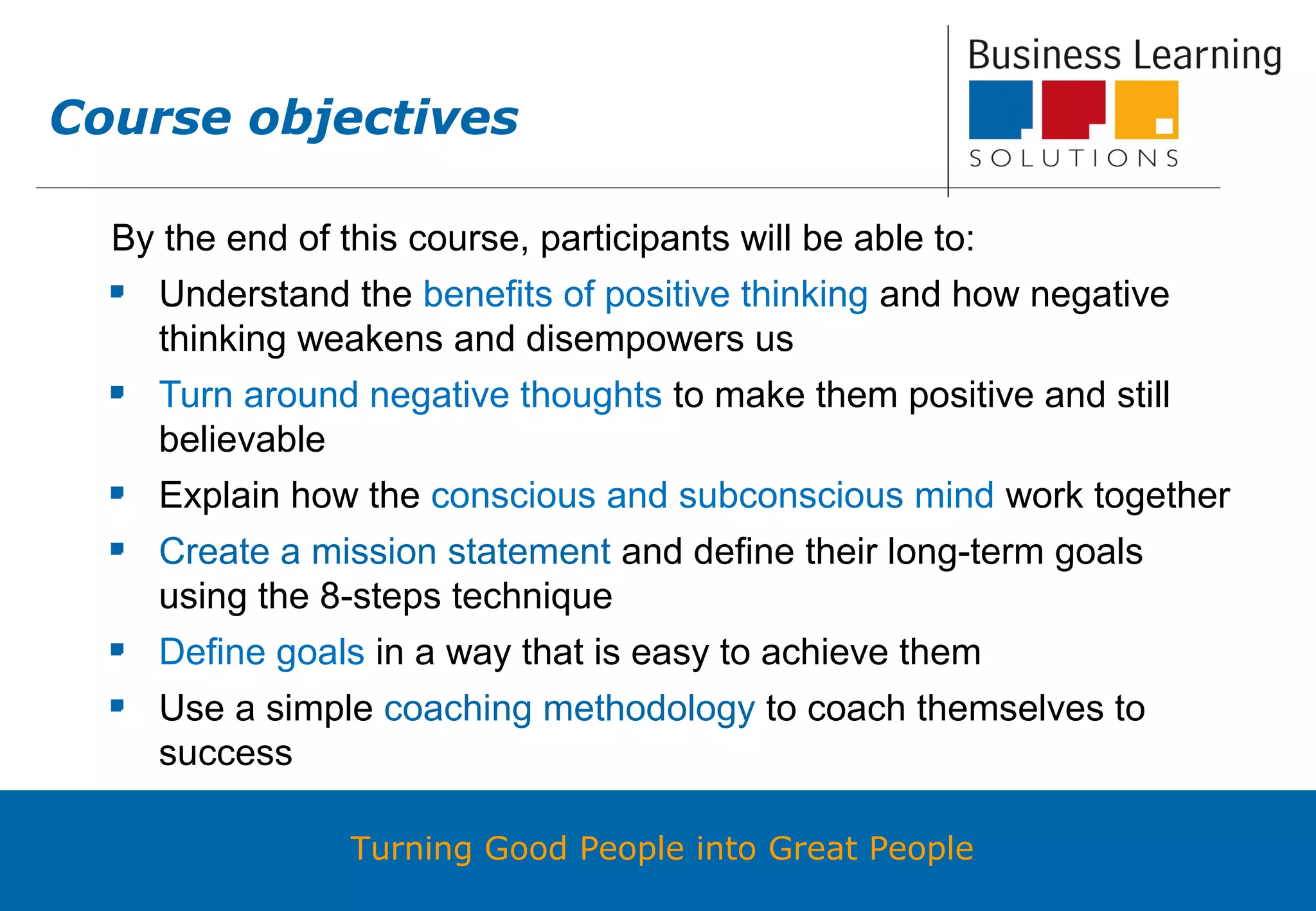 Training Course - Positive Thinking | PPT