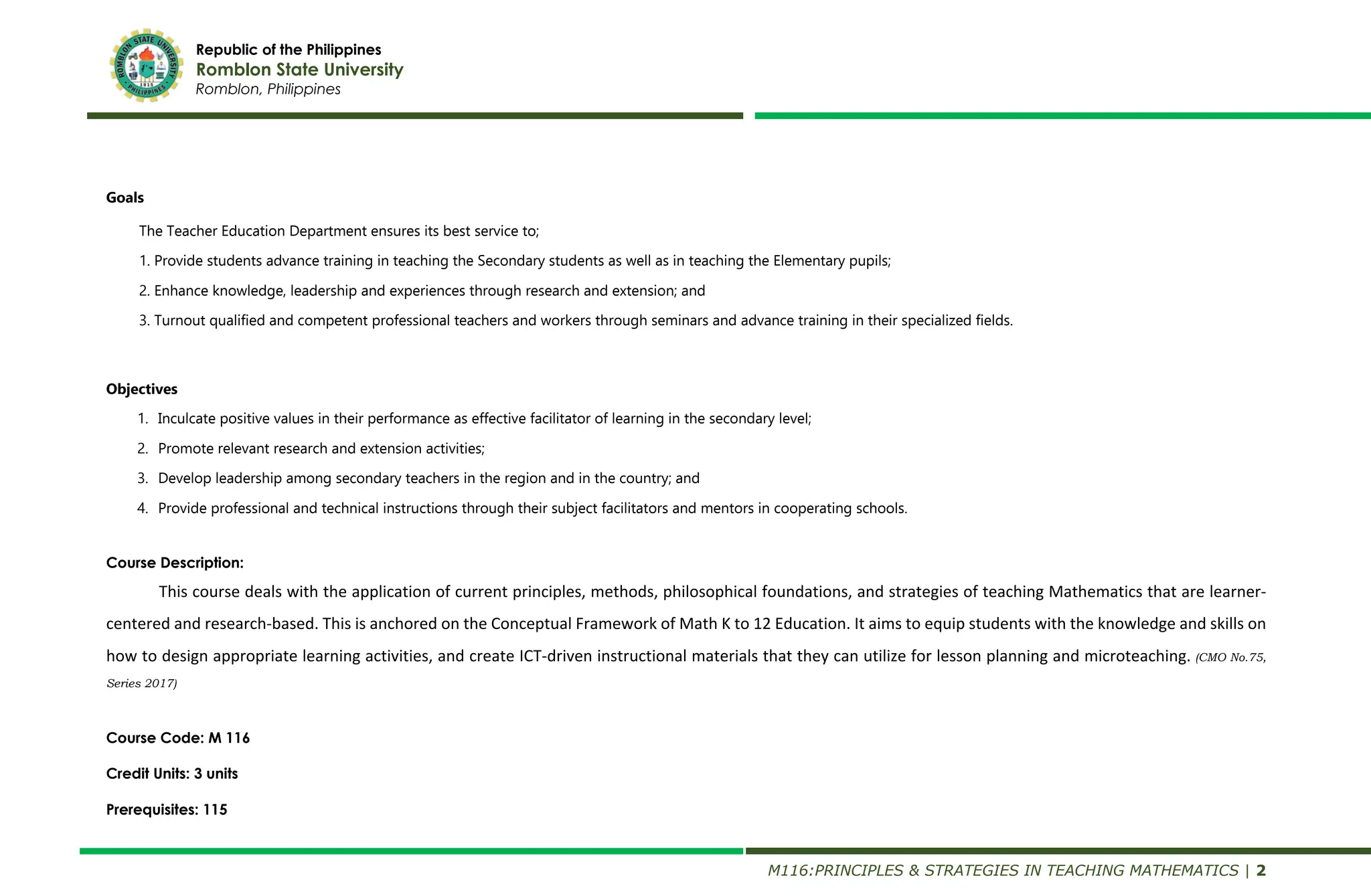 Course Syllabus for M116: Principles and Strategies in Teaching Mathematics.pdf
