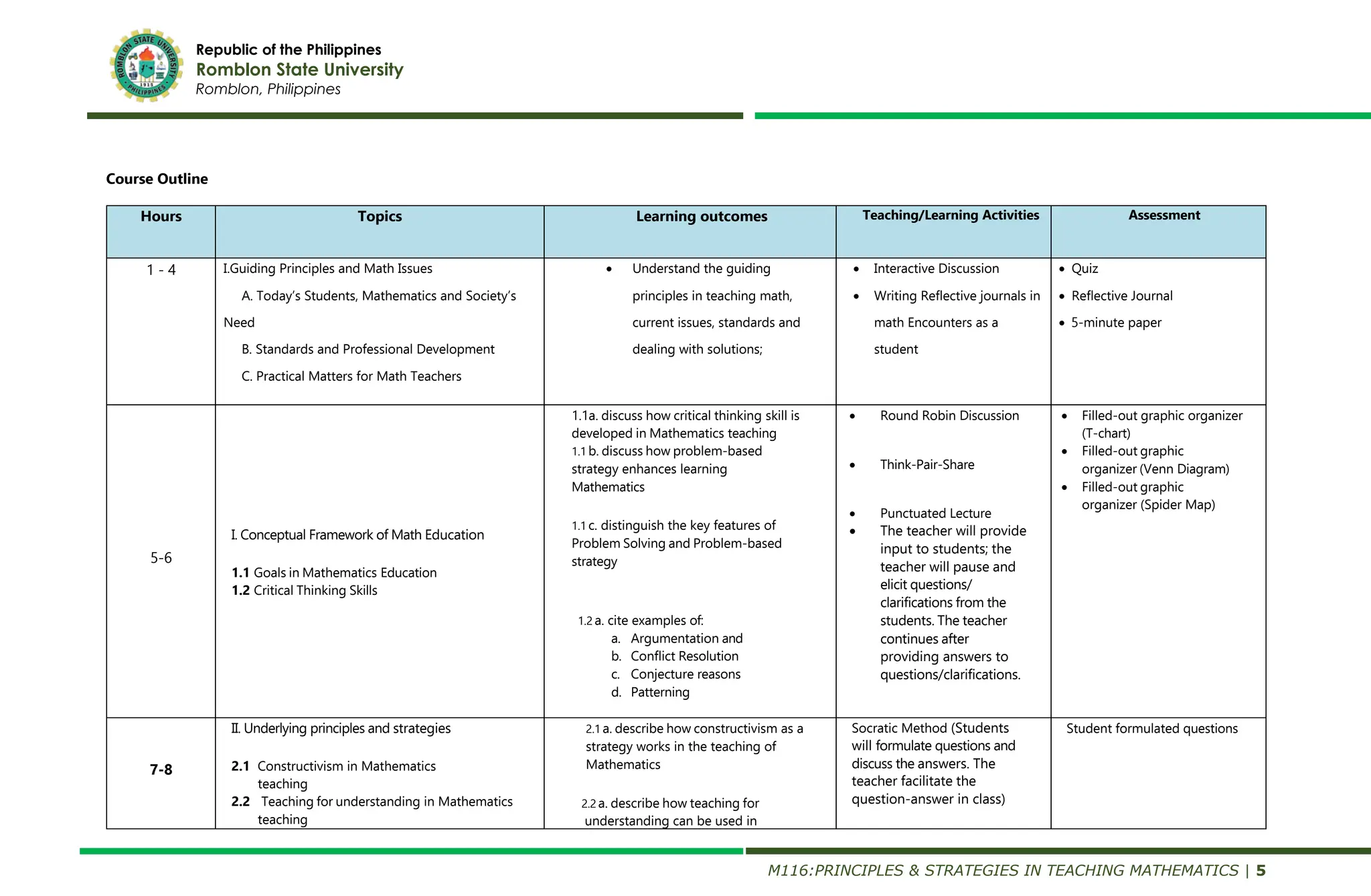 Course Syllabus for M116: Principles and Strategies in Teaching Mathematics.pdf