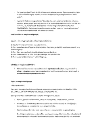 Course 1 B.ED PLURALISTIC SOCIETY marginalization | DOCX
