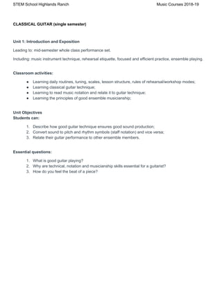Music unit plans for secondary music, 2018 19 | PDF