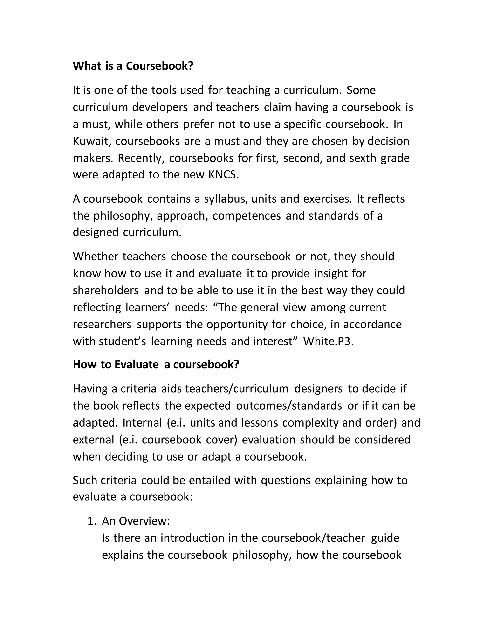 Coursebook evaluation | DOCX