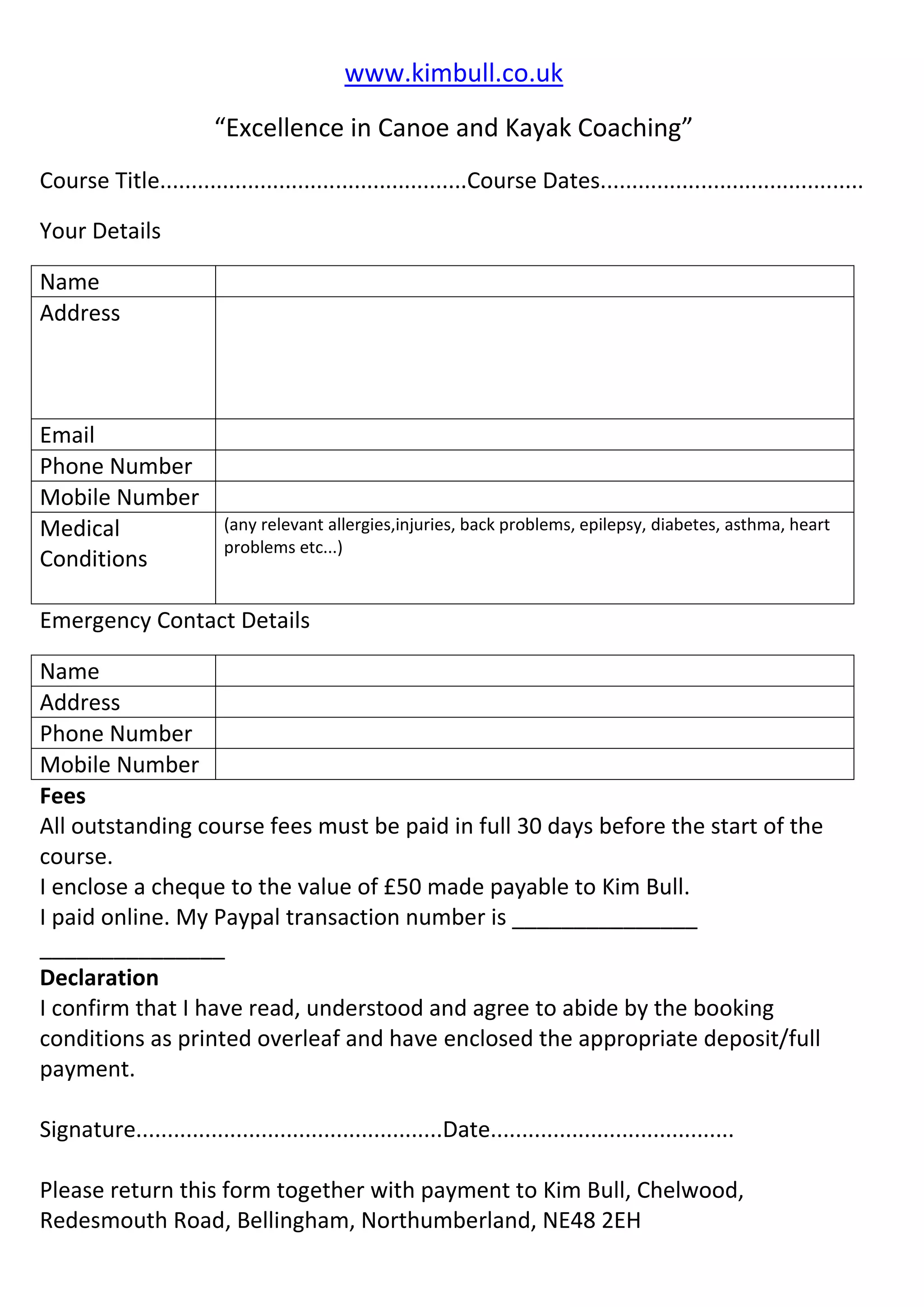 Course booking form | PDF