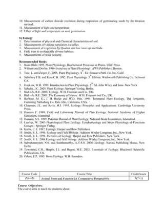 bs zoology course outline 4 semester awkum | DOCX